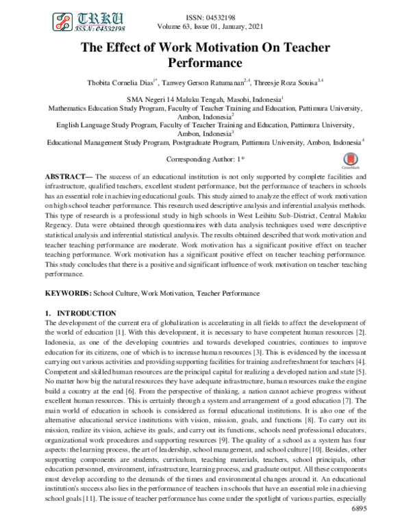 (PDF) The Effect of Work Motivation On Teacher Performance