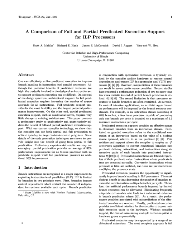 (PDF) A Comparison of Full and Partial Predicated Execution Support for ILP Processors