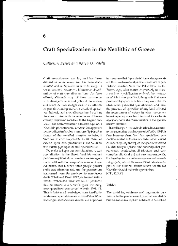 (PDF) Craft Specialization in the Neolithic of Greece