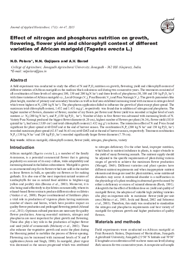 Pdf Effect Of Nitrogen And Phosphorus Nutrition On Growth Flowering