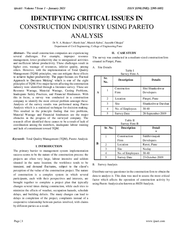 (PDF) IDENTIFYING CRITICAL ISSUES IN CONSTRUCTION INDUSTRY USING PARETO ...