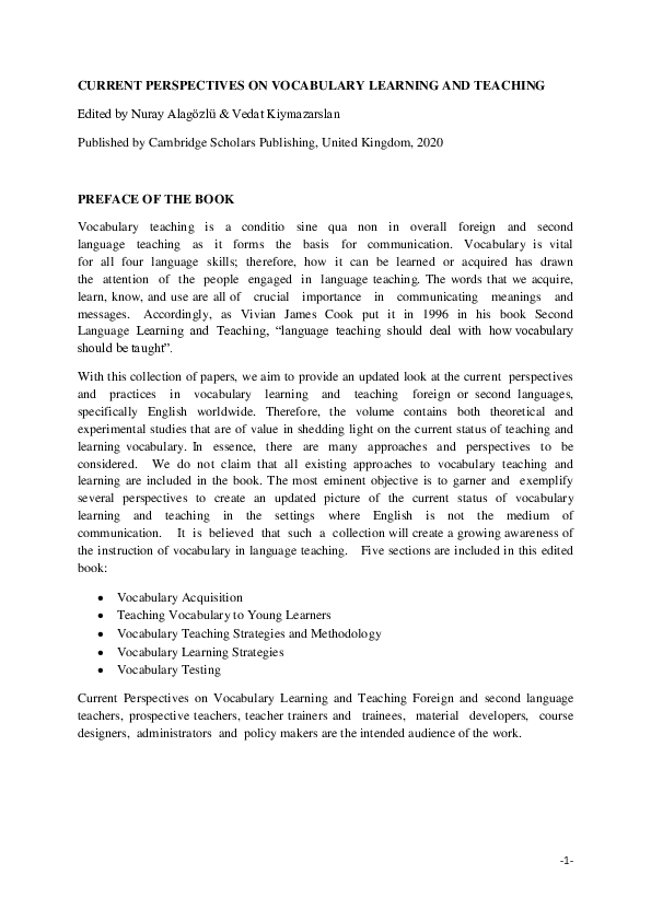 (PDF) BOOK TITLE: CURRENT PERSPECTIVES ON VOCABULARY LEARNING AND TEACHING