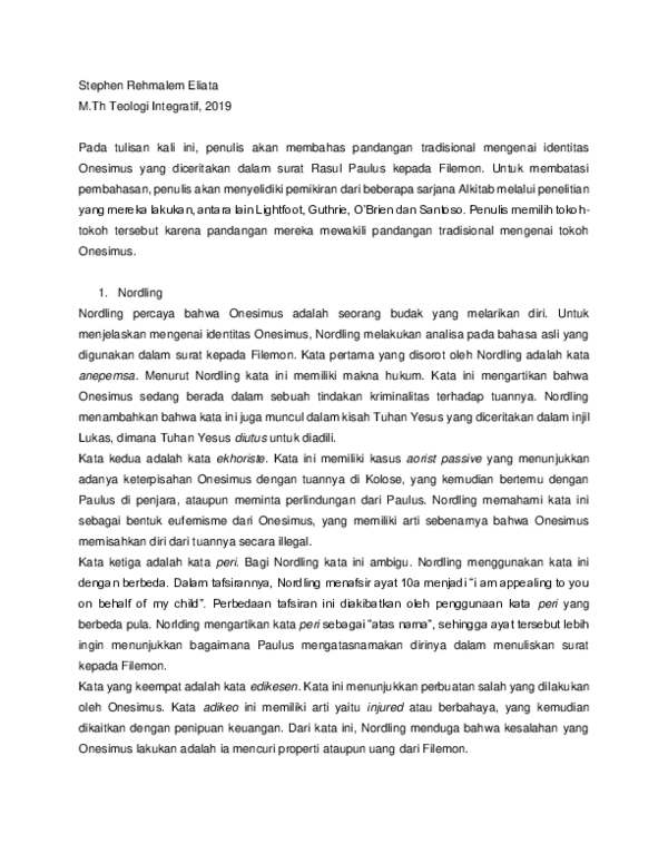 (PDF) Identitas Onesimus dalam Surat Filemon: Sebuah Tinjauan Biblis ...