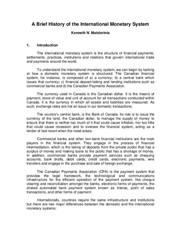 (PDF) A Brief History of the International Monetary System