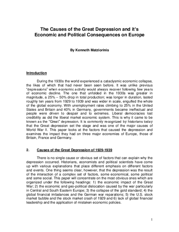 (PDF) The Causes of the Great Depression and it's Economic and ...