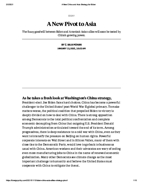(PDF) A New Pivot to Asia