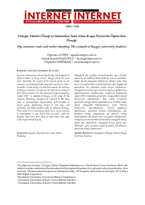 (PDF) 2020 / 11(2) Shy consumer scale and online shopping: The example ...