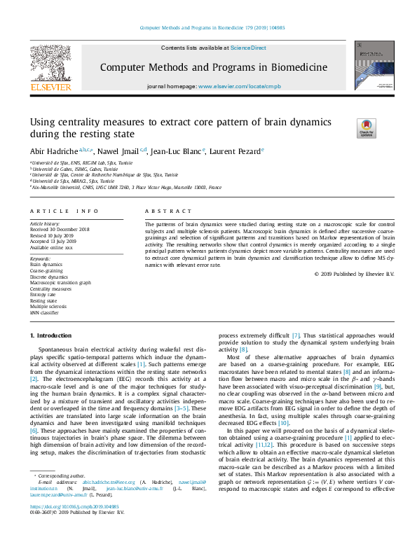 (PDF) Using centrality measures to extract core pattern of brain dynamics during the resting state