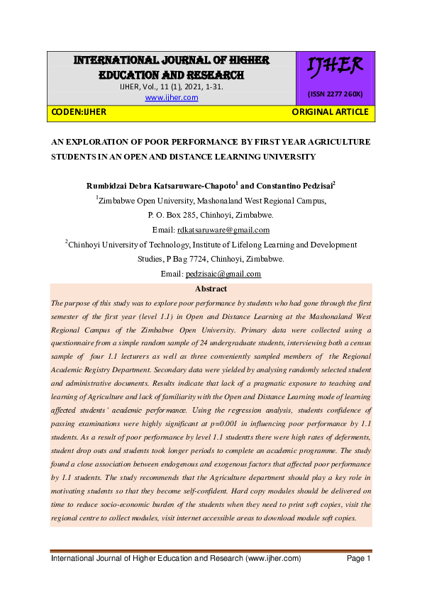(PDF) AN EXPLORATION OF POOR PERFORMANCE BY FIRST YEAR AGRICULTURE ...