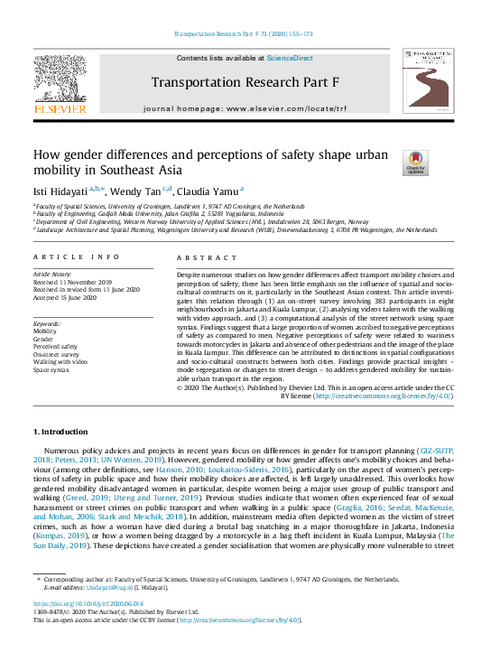 (PDF) How gender differences and perceptions of safety shape urban ...