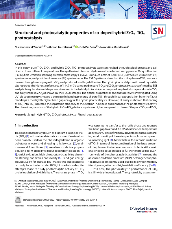 (PDF) Structural and photocatalytic properties of co-doped hybrid ZrO2 ...