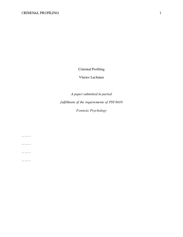 (PDF) Introduction to Criminal Profiling