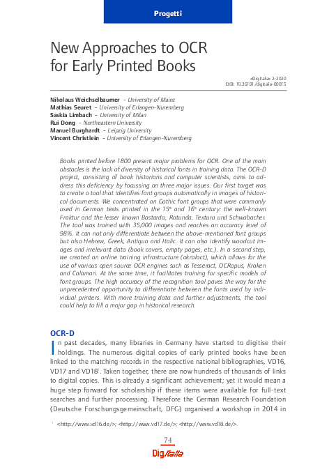 (PDF) New Approaches to OCR for Early Printed Books