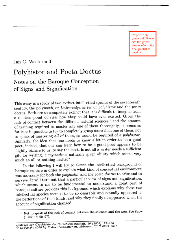 (PDF) Polyhistor and Poeta Doctus. Notes on the Baroque conception of ...