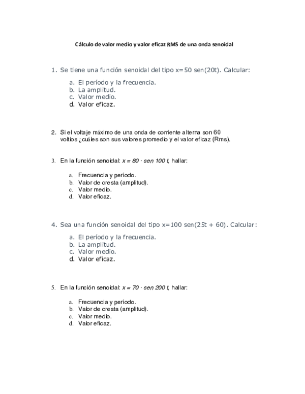 (PDF) Valor medio y valor eficaz RMS de una onda senoidal