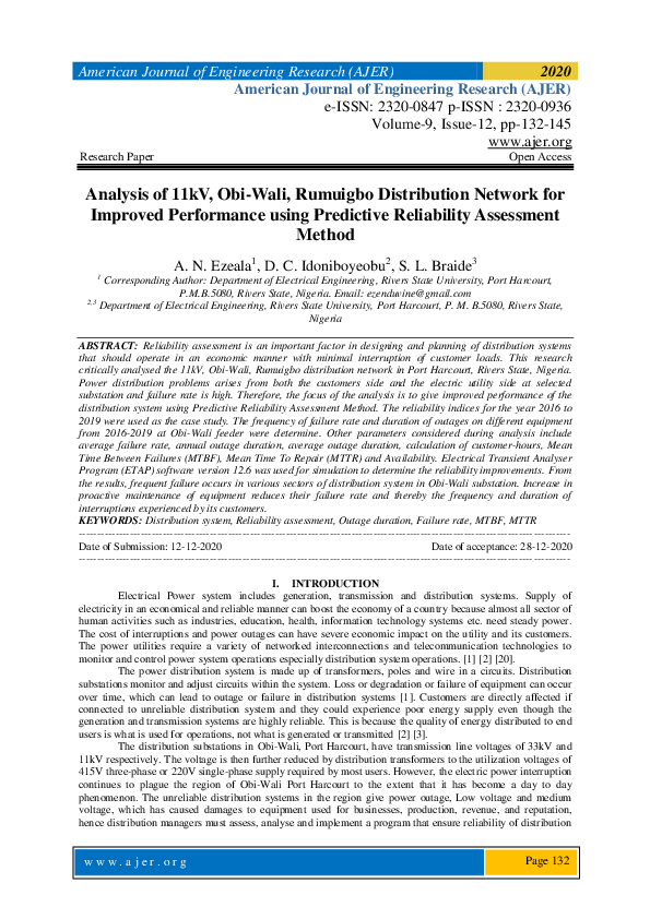 (PDF) Analysis of 11kV, Obi Wali, Rumuigbo Distribution Network for ...