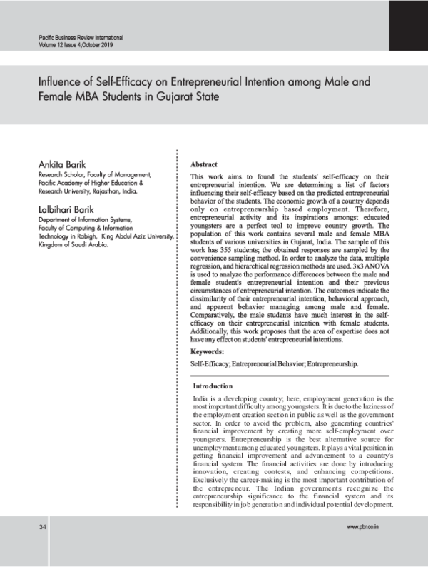 (PDF) Influence of Self-Efficacy on Entrepreneurial Intention among ...