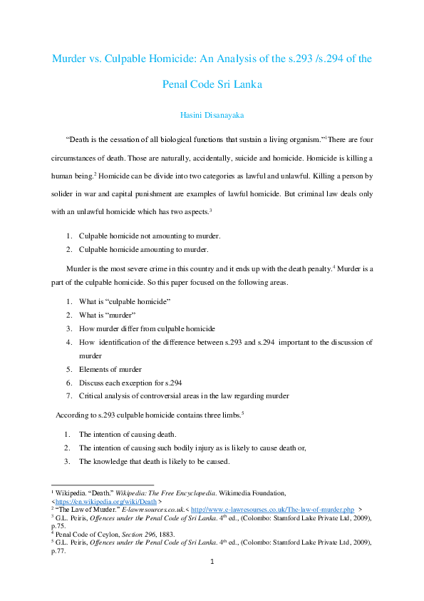 (PDF) Murder vs. Culpable Homicide: An Analysis of the s.293 and s.294 ...