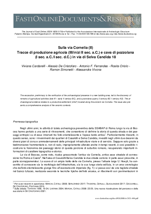 (PDF) Sulla via Cornelia (II). Tracce di produzione agricola (III/inizi ...