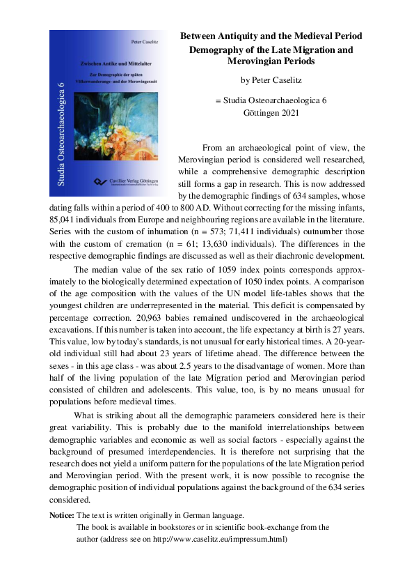 (PDF) Between Antiquity and the Medieval Period Demography of the Late ...