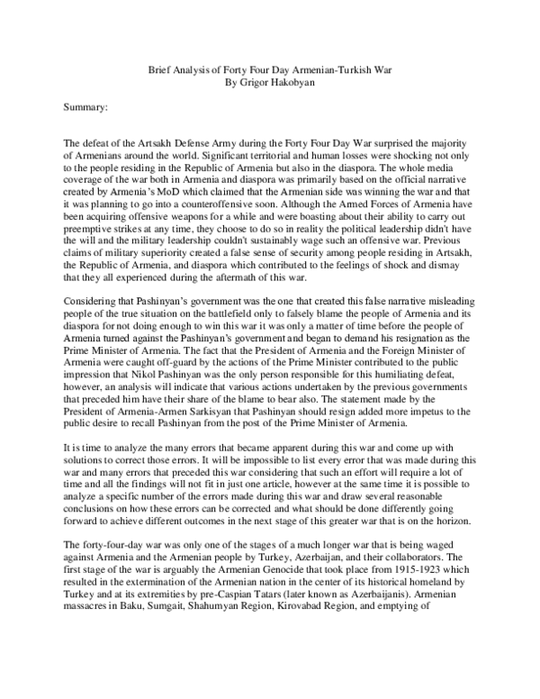 (PDF) Brief Analysis of Forty Four Day Armenian-Turkish War