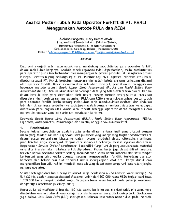 (PDF) Analisa Postur Tubuh Pada Operator Forklift di PT. PANLI ...