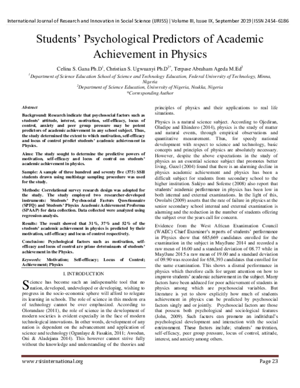 (PDF) Students' Psychological Predictors of Academic Achievement in Physics