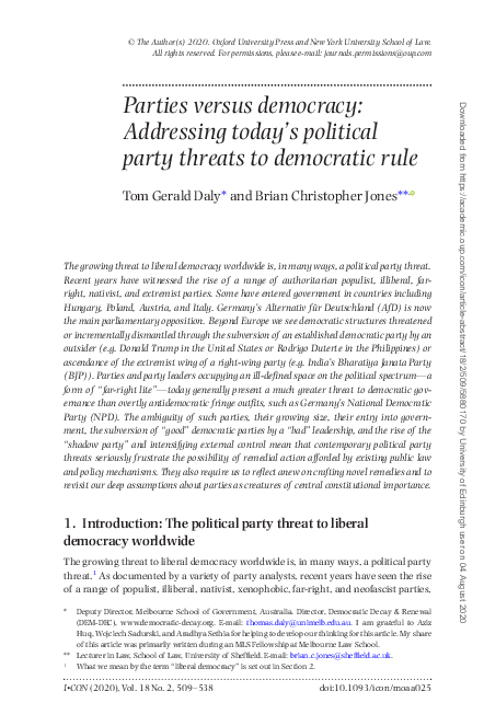(PDF) Parties versus democracy: Addressing today's political party ...
