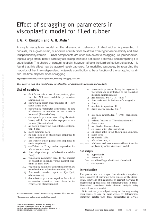(PDF) Effect of scragging on parameters in viscoplastic model for filled rubber