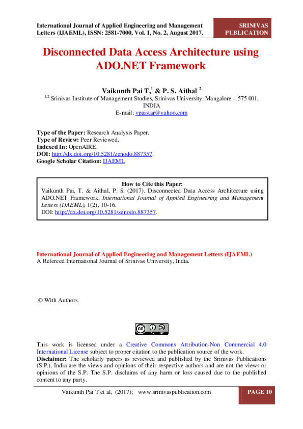 (PDF) Disconnected Data Access Architecture using ADO.NET Framework