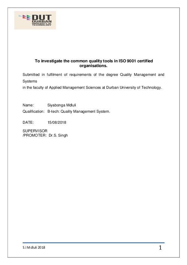 (PDF) Common quality tools in ISO 9001 certified Organisation