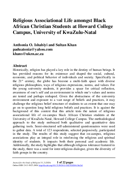 (PDF) Religious Associational Life among Black African Christian ...