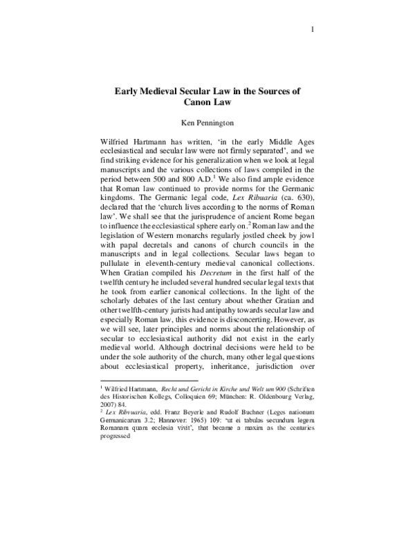 (PDF) Early Medieval Secular Law in the Sources of Canon Law