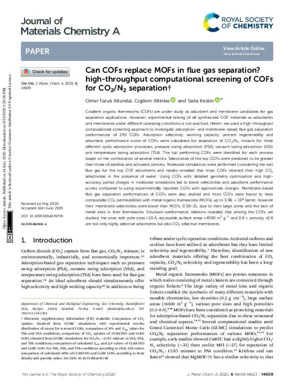 Pdf Can Cofs Replace Mofs In Flue Gas Separation High Throughput Computational Screening Of