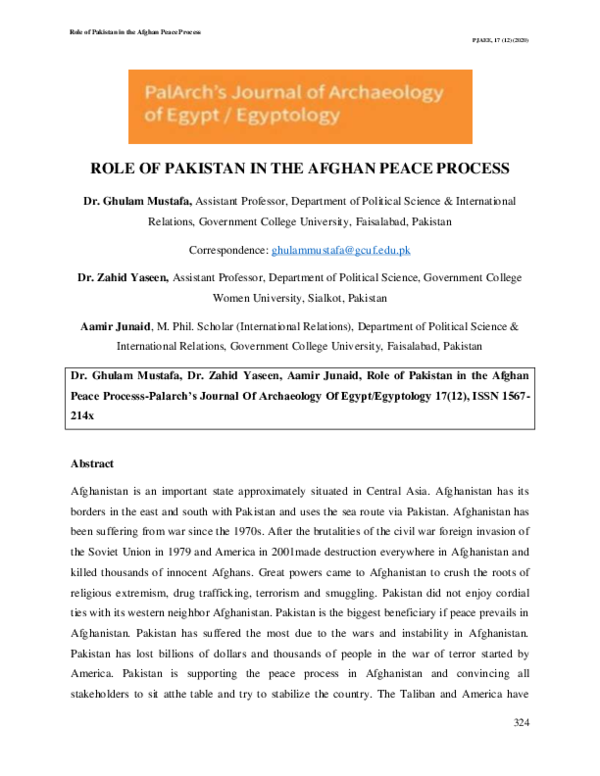 (PDF) Role of Pakistan in the Afghan Peace Process