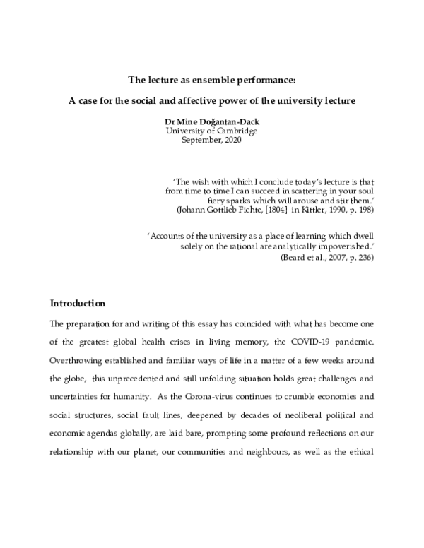 (PDF) The lecture as ensemble performance: A case for the social and ...