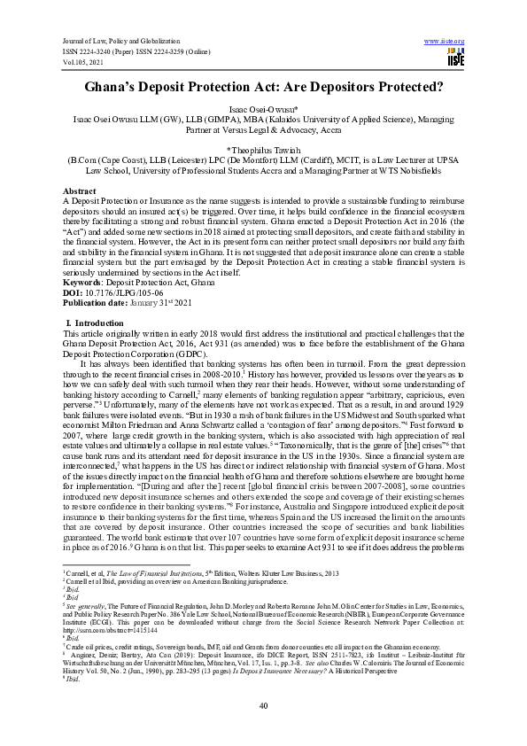 (PDF) Ghana's Deposit Protection Act: Are Depositors Protected