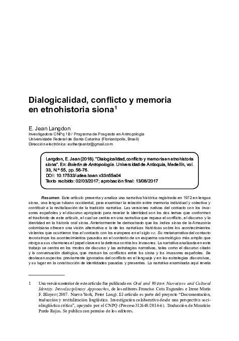 (PDF) Dialogicalidad, conflicto y memoria en etnohistoria siona.- E ...