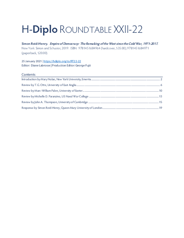 (PDF) H-Diplo Roundtable on Simon Reid-Henry, "Empire of Democracy: The ...