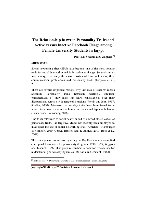(PDF) The Relationship between Personality Traits and Active versus ...