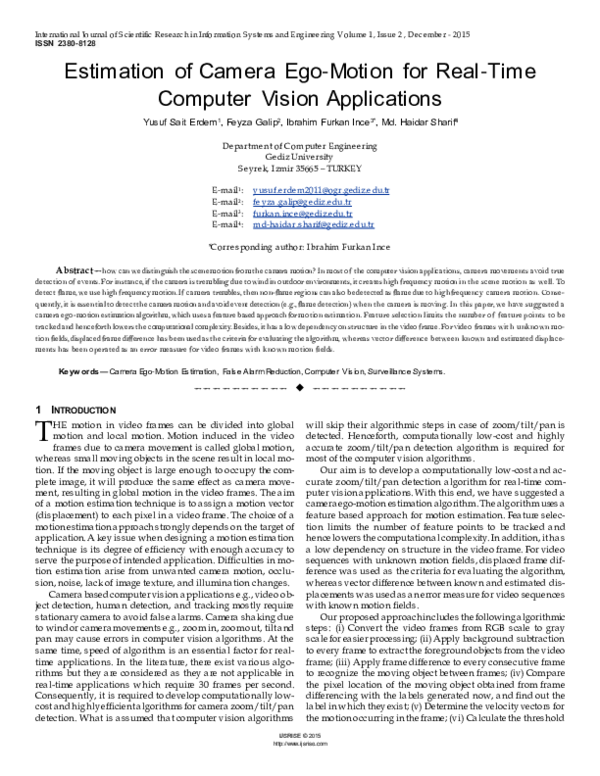 (PDF) Estimation of Camera Ego Motion for Real Time Computer Vision Applications