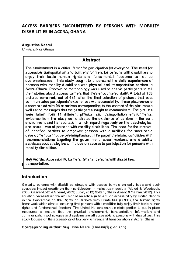 (PDF) ACCESS BARRIERS ENCOUNTERED BY PERSONS WITH MOBILITY DISABILITIES ...