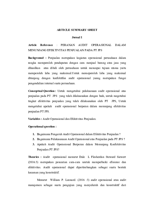 (DOC) ARTICLE SUMMARY SHEET Jurnal 1
