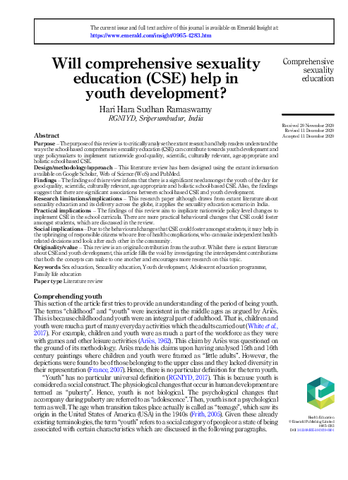 Pdf Will Comprehensive Sexuality Education Cse Help In Youth Development