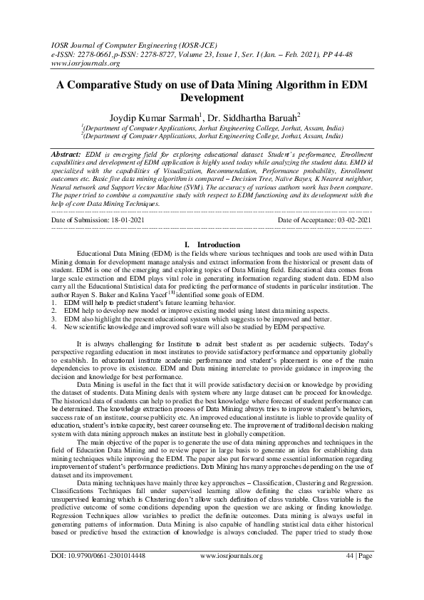 (PDF) A Comparative Study on use of Data Mining Algorithm in EDM Development