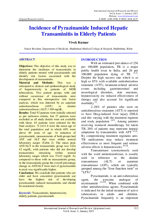 (PDF) Incidence of Pyrazinamide Induced Hepatic Transaminitis in ...