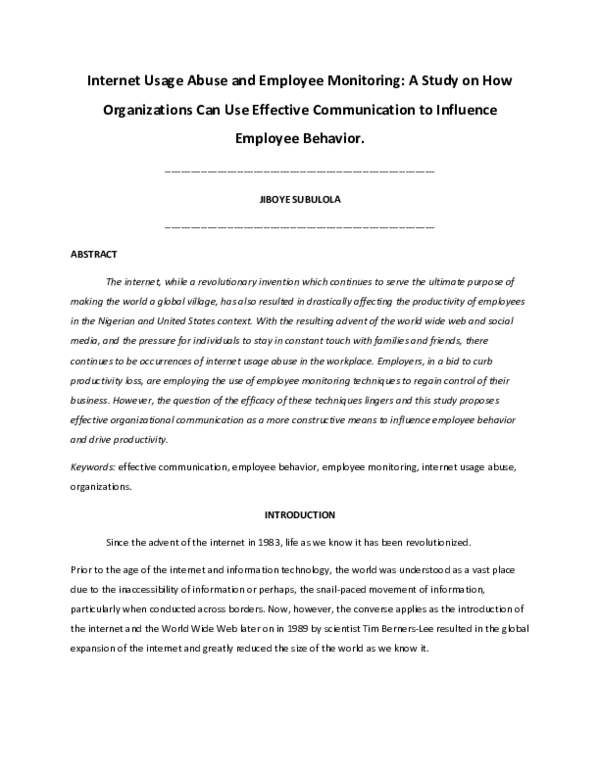 (PDF) Internet Usage Abuse and Employee Monitoring: A Study on How ...
