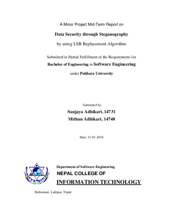 Pdf Project Report On Data Security Through Steganography By Using Lsb Replacement Algorithm