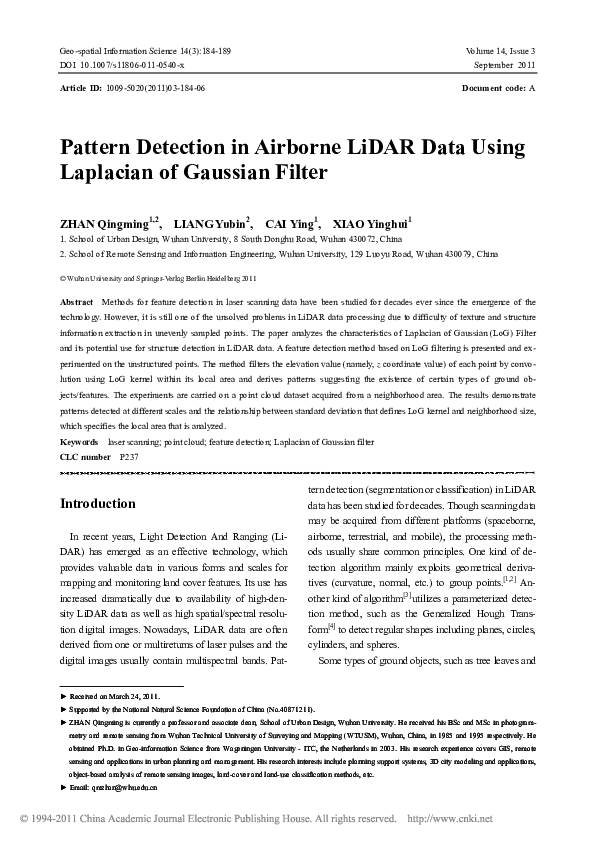 Pdf Pattern Detection In Airborne Lidar Data Using Laplacian Of