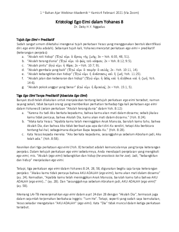 (PDF) Kristologi Ego Eimi dalam Yohanes 8: Sebuah Eksegesis Intertekstual